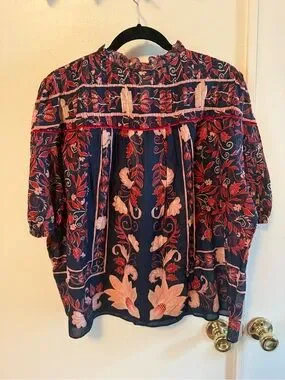 FARM Rio | Tops | Farm Rio Navy Floral Puff Sleeve Blouse | Poshmark